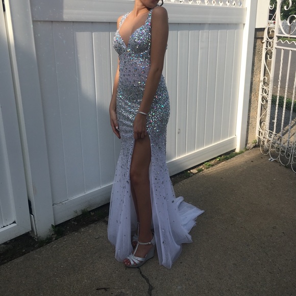 Dresses | White And Silver Rhinestone Prom Dress | Poshmark